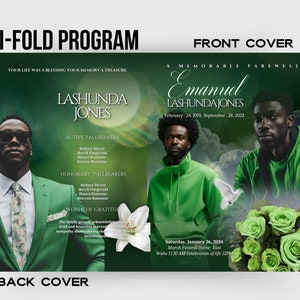 Green Style Men's Funeral Program Template: Celebration of Life (canva ...