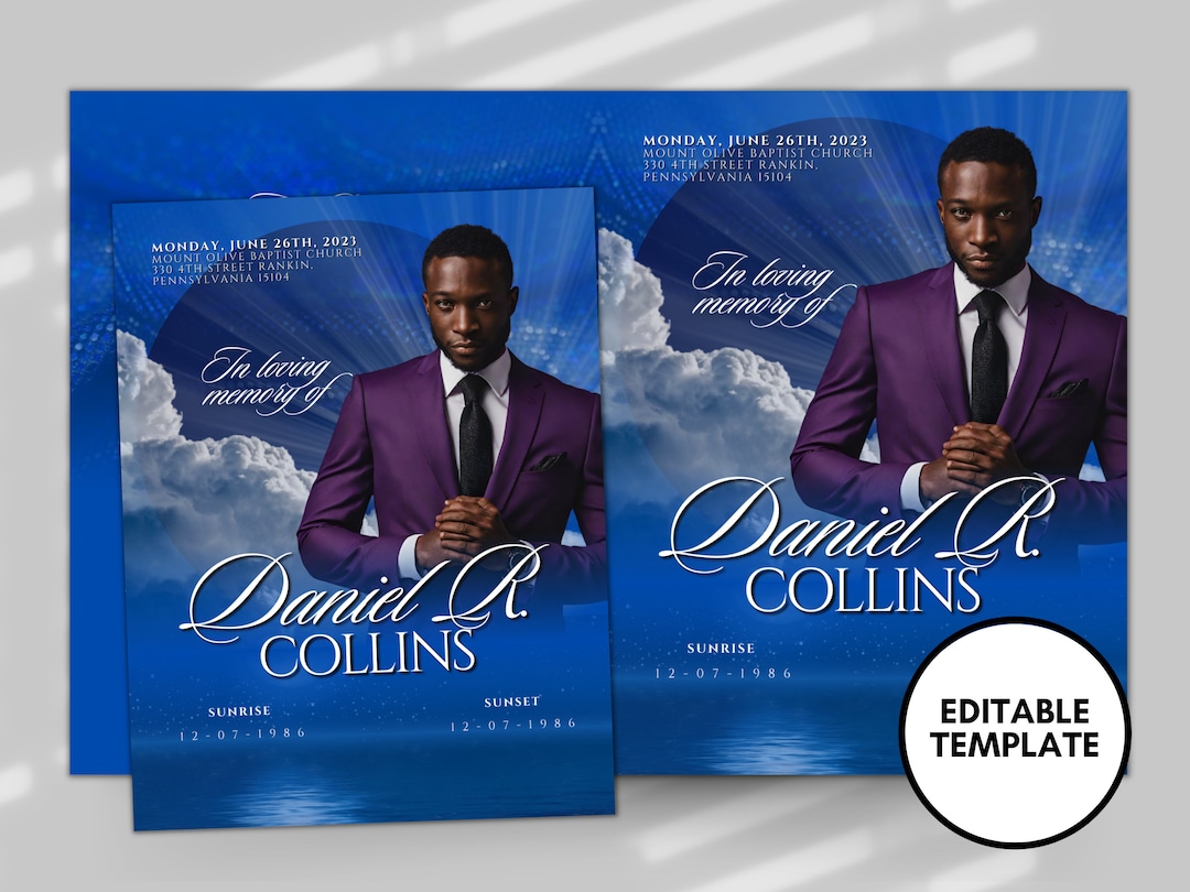 Soft Blue Funeral Program Template: 8-page Memorial Booklet (digital ...