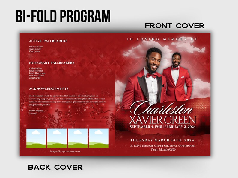 Mens Red Funeral Program Template: 8-page DIY Booklet - Etsy