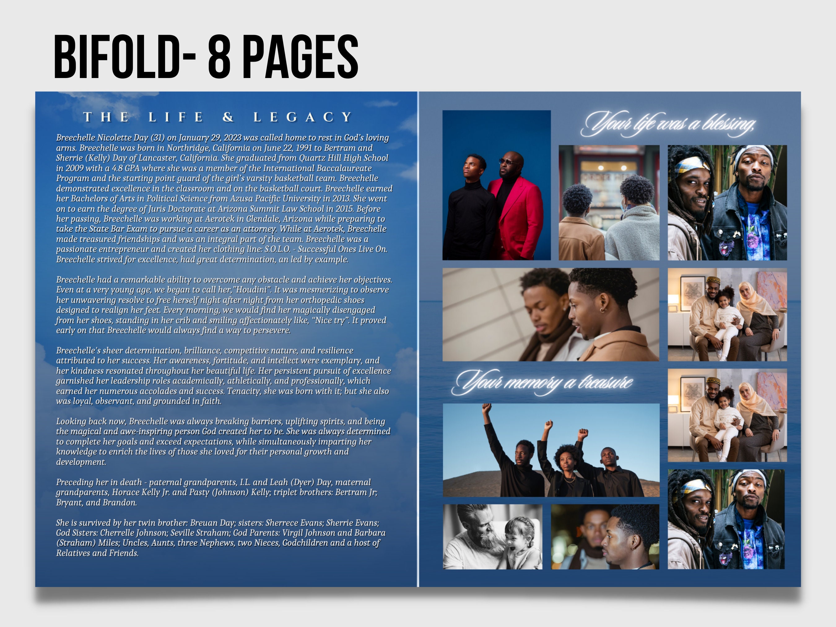 Blue Cloud Funeral Program Template: Celebration of Life (digital ...
