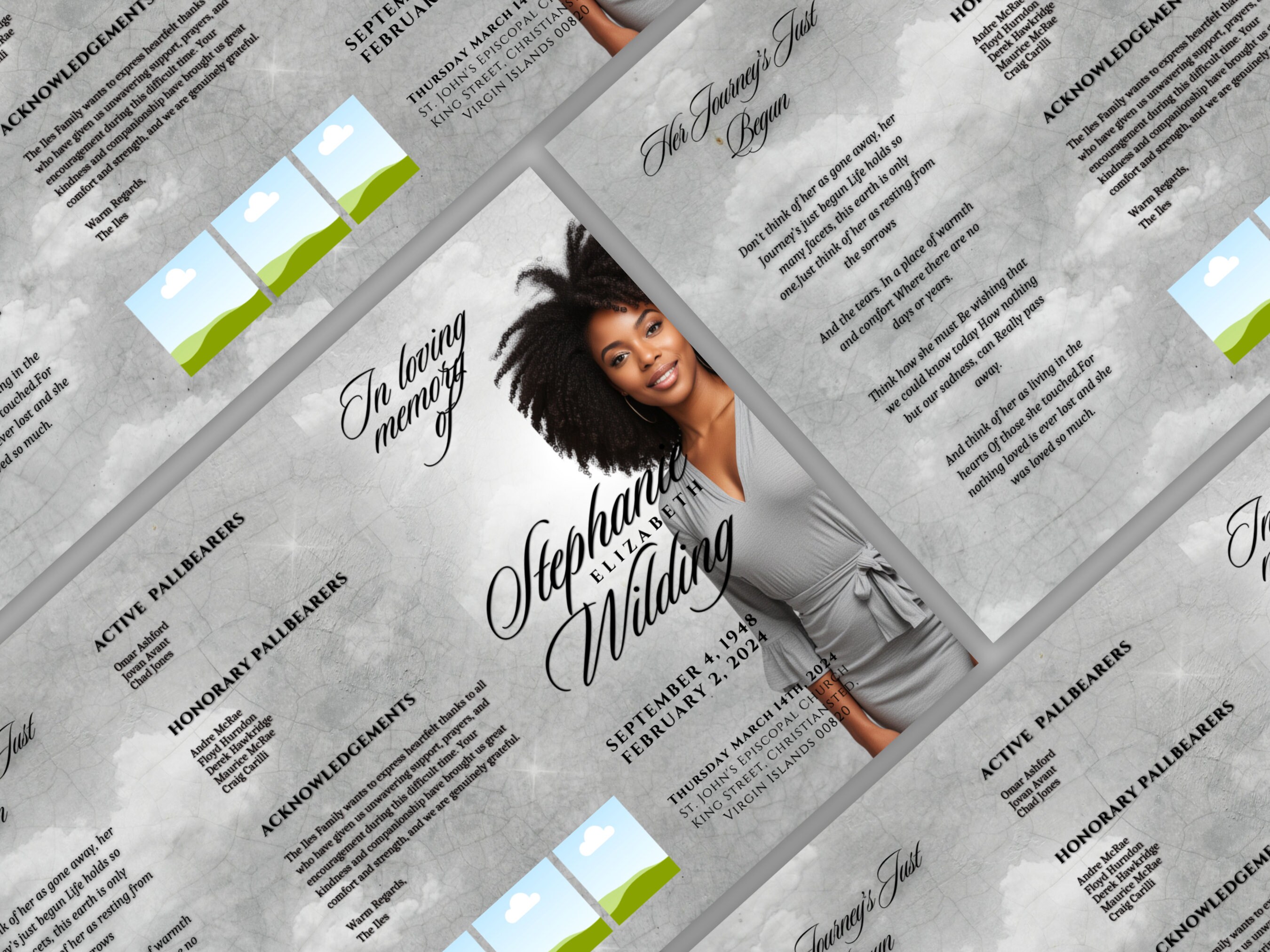 Women's Funeral Program Template: Grey Trifold Brochure (17x11 ...