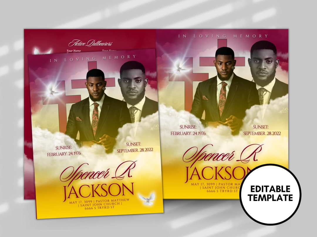 Burgundy Sunrise Funeral Program Template: Celebration of Life (digital ...