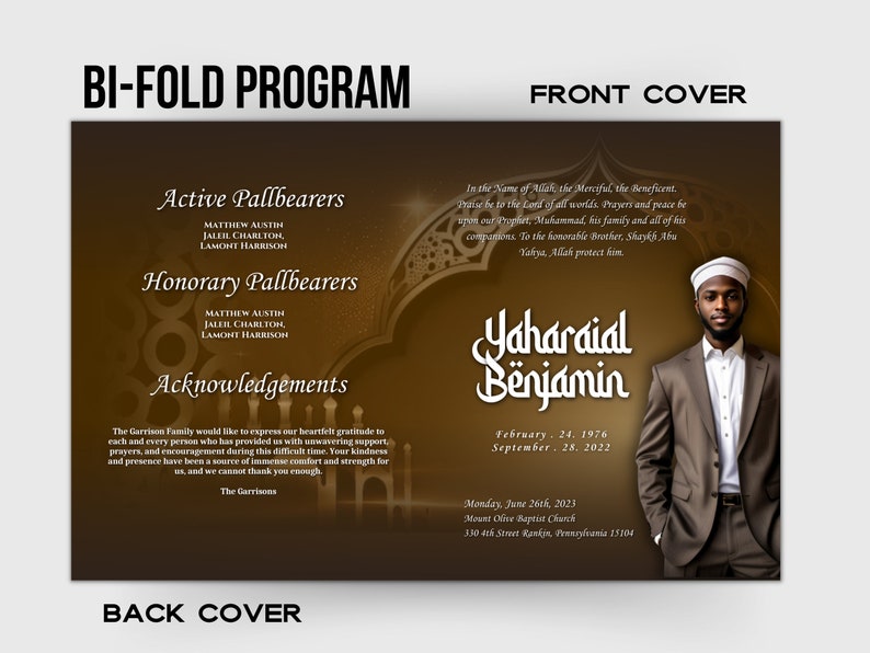 Islamic Funeral Program Template: Men's Obituary, Celebration of Life ...