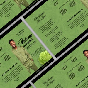 Funeral Programs 17x11 Editable Template TRIFOLD Bright Mens Lime Green ...