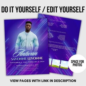 Turquoise Funeral Program Template: Neon Design, 2-page (8.5x11) (DIY ...