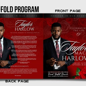 Red Rose Funeral Program Template: Obituary, Celebration of Life (canva ...