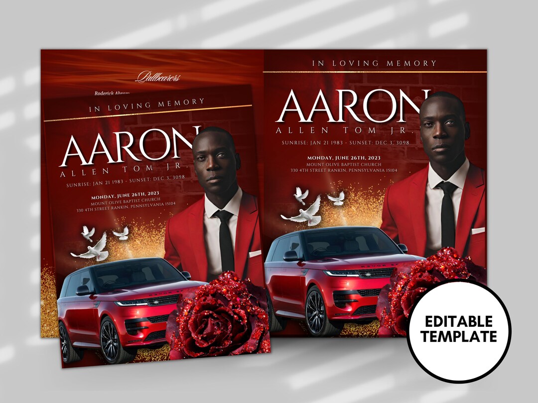 Red Funeral Program Template: Sporty Celebration of Life (digital ...