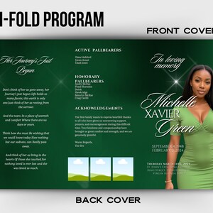 Green Floral Funeral Program Template: Trifold Memorial Brochure (17x11 ...