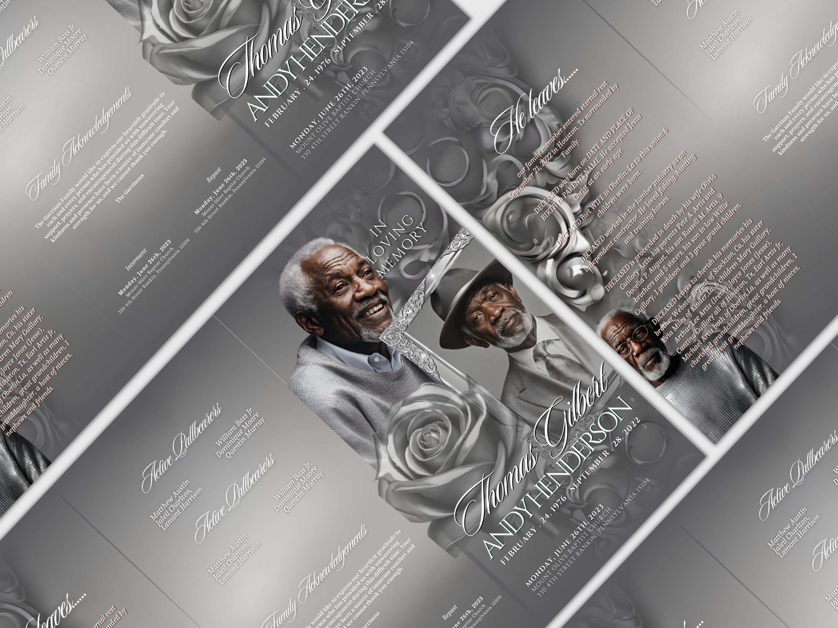 Elegant Funeral Obituary Program Template: Blue Rose, Celebration of ...