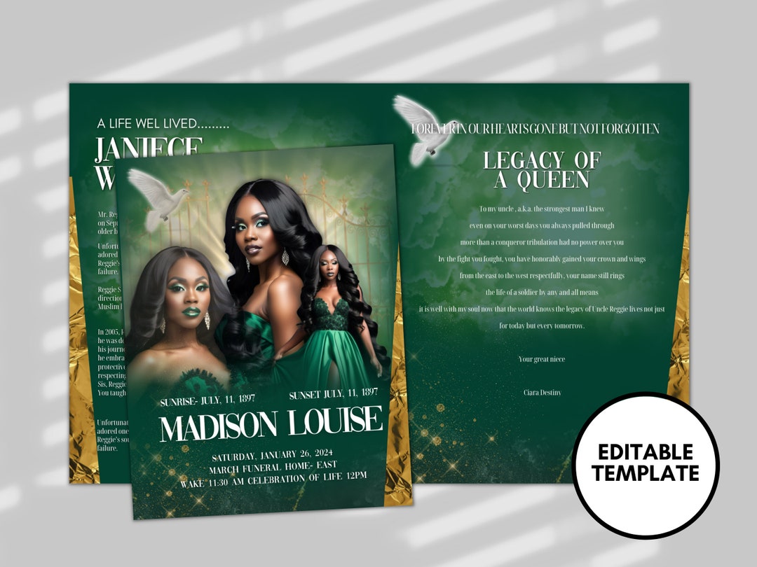 Jade Funeral Program Template: Elegant Memorial Brochure (canva, 8 Page ...
