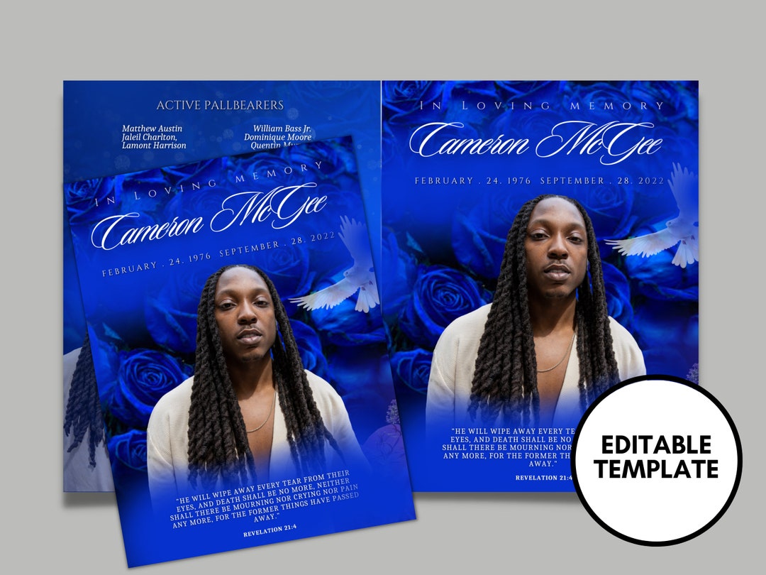 Blue Funeral Program Template: Celebration of Life Keepsake (digital ...