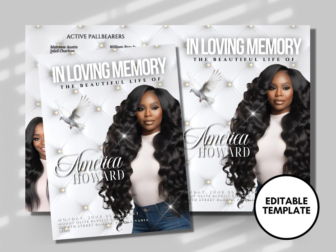 White Funeral Program Template: Celebration of Life Keepsake (digital ...