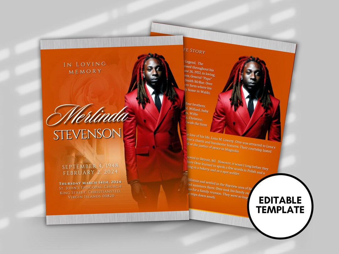 Orange Red Funeral Program Template: in Loving Memory (DIY Canva) - Etsy