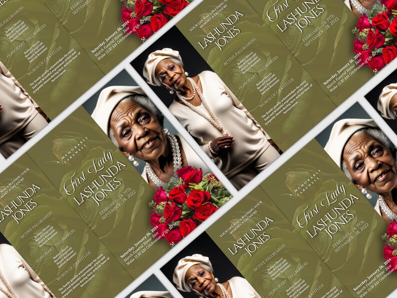 Green & Red Funeral Program Template: 8-page Memorial Brochure (DIY ...