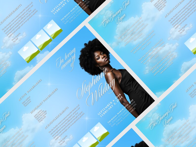 Light Blue Funeral Program Template: Trifold Memorial Booklet (17x11 ...