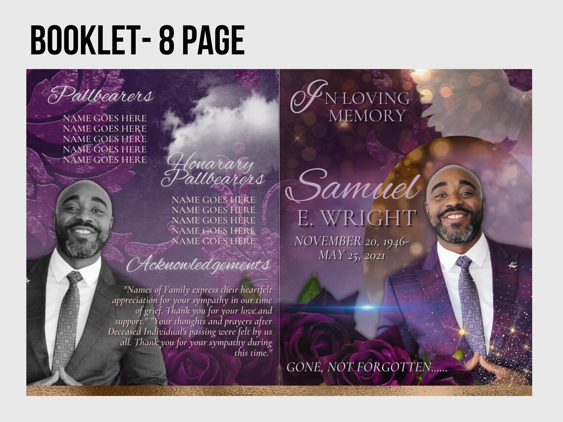 8.5x11 BOOKLET Memorial Program 8 Pages Unisex Funeral Program ...
