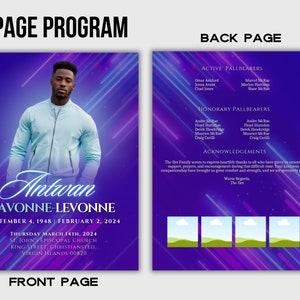 Turquoise Funeral Program Template: Neon Design, 2-page (8.5x11) (DIY ...