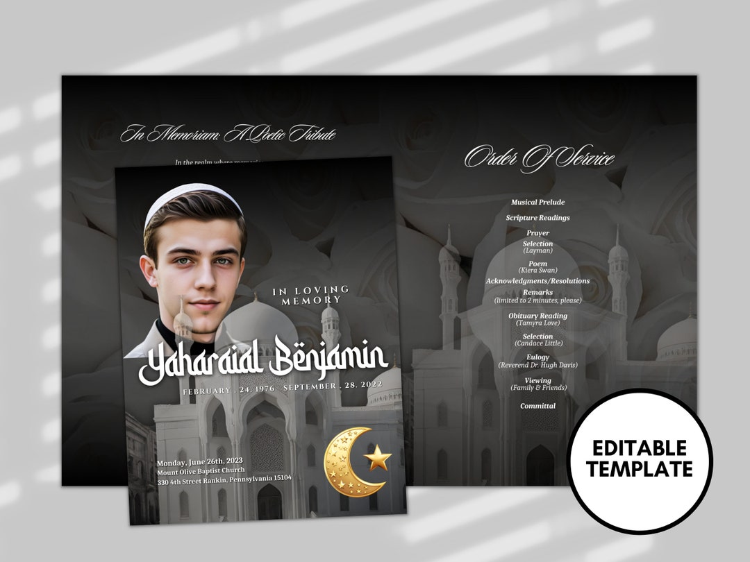 Muslim Funeral Program Template: Men's Obituary, Celebration of Life ...
