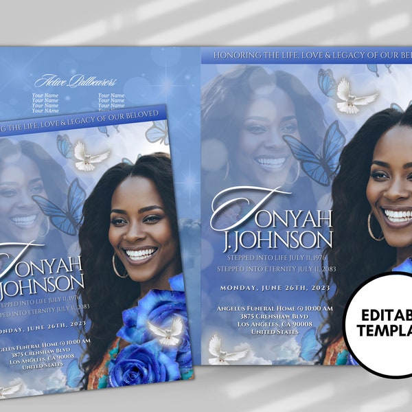 Blue Funeral Template - Etsy