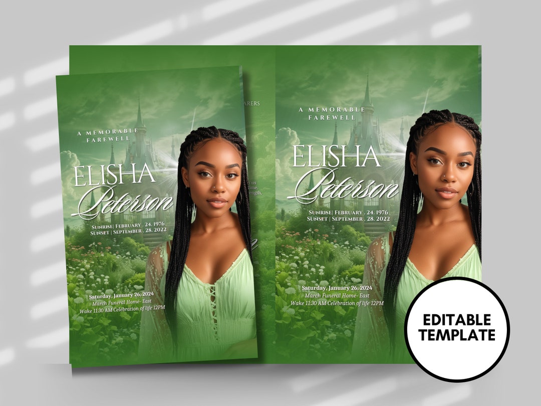 Green Funeral Program Template: 8-page Memorial Booklet (DIY Editable ...
