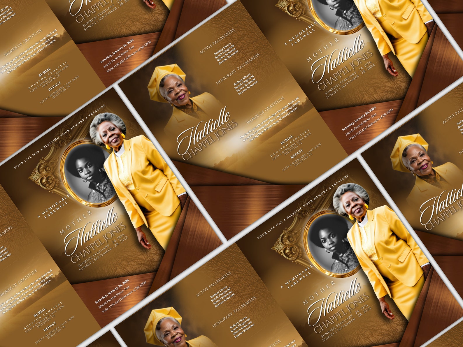 Elegant Brown Funeral Program Template: Yellow Cloud Design (digital ...