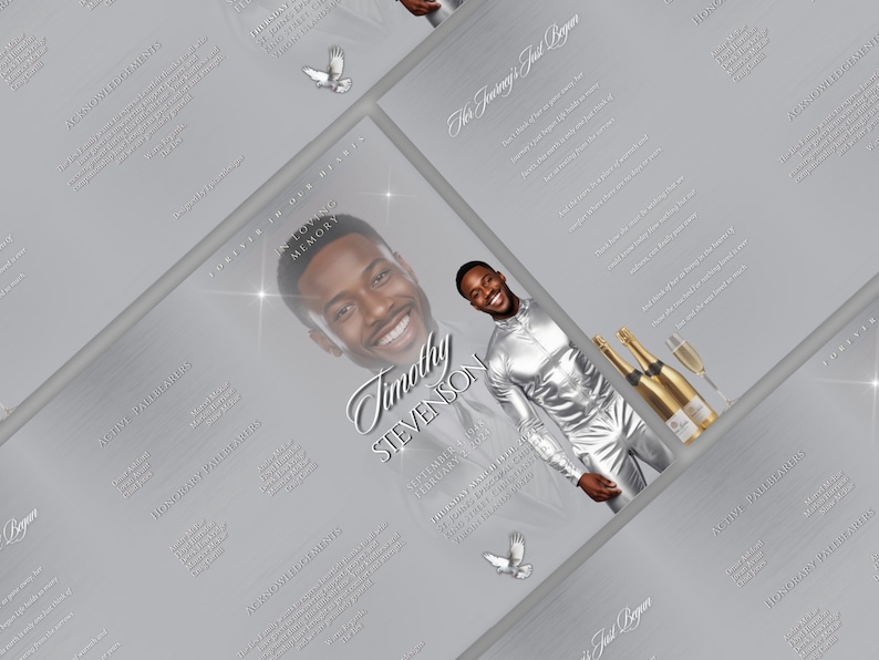 Men's Silver Funeral Program Template: Trifold Brochure (11x17 ...