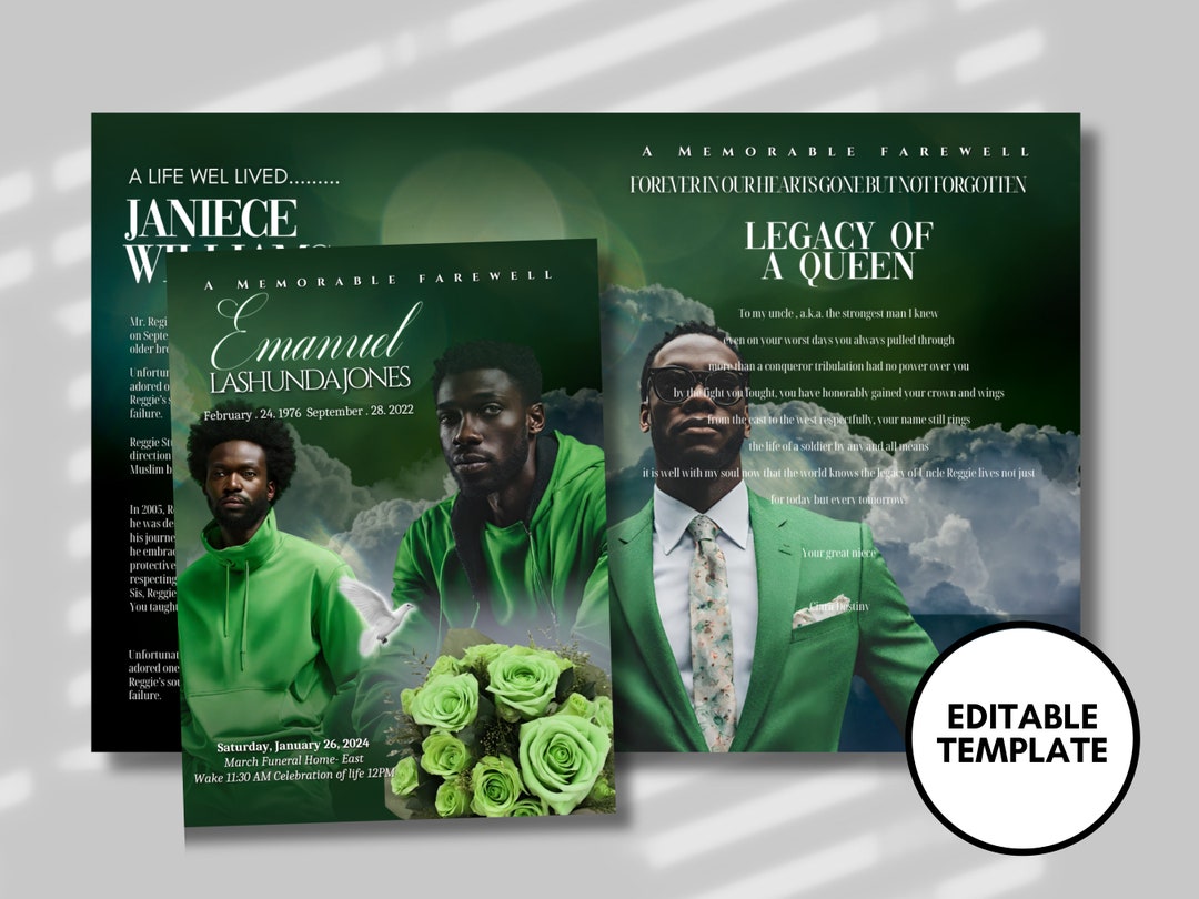 Green Style Men's Funeral Program Template: Celebration of Life (canva ...