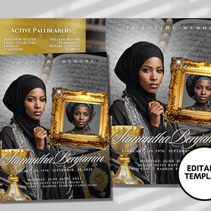Muslim Funeral Program Template: Gold & Black Obituary (canva, 8.5"x11 ...
