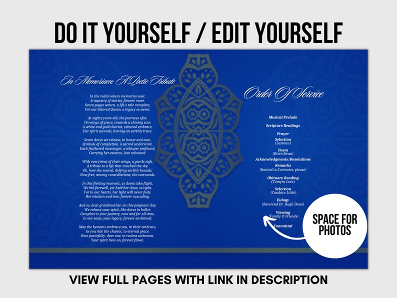 8.5x 11 Islamic Royal Blue Funeral Template 8 Pages Men's Muslim Style ...