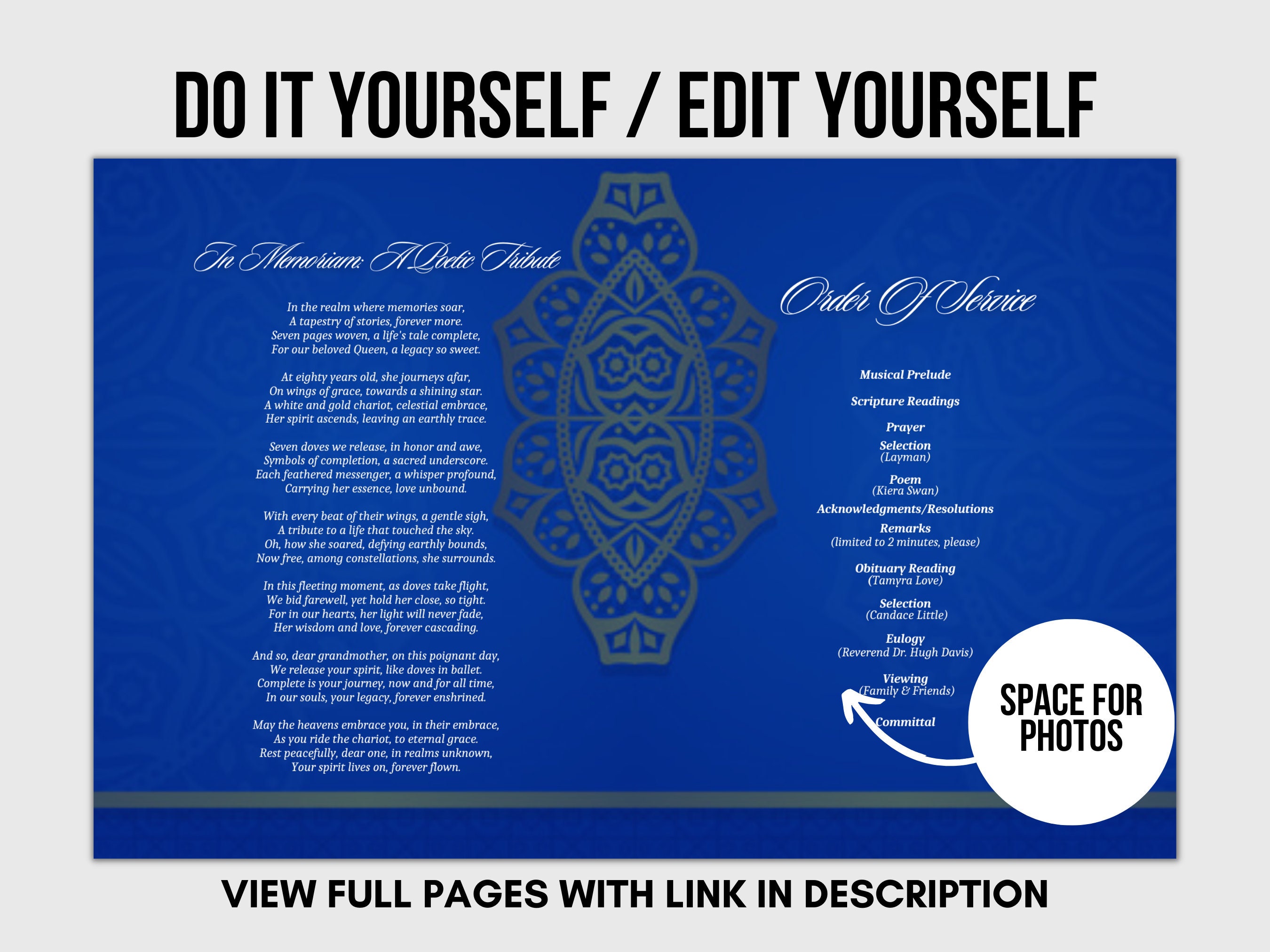8.5x 11 Islamic Royal Blue Funeral Template 8 Pages Men's Muslim Style ...