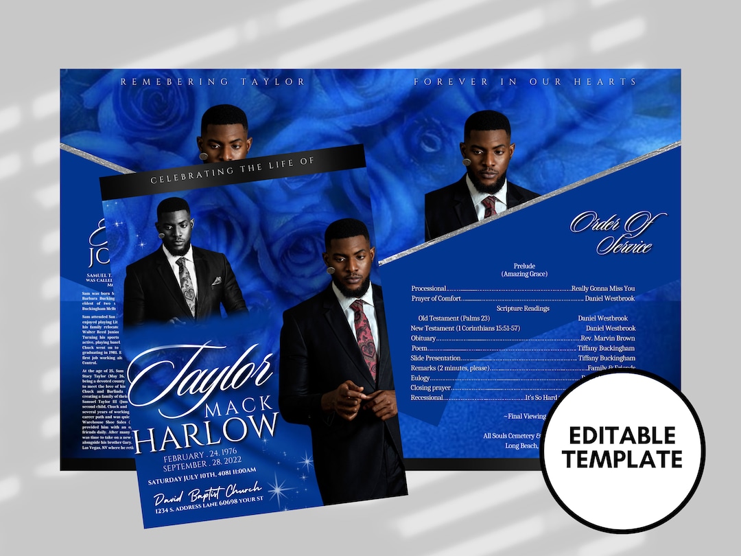 Blue Funeral Program Template: Celebration of Life Keepsake (digital ...