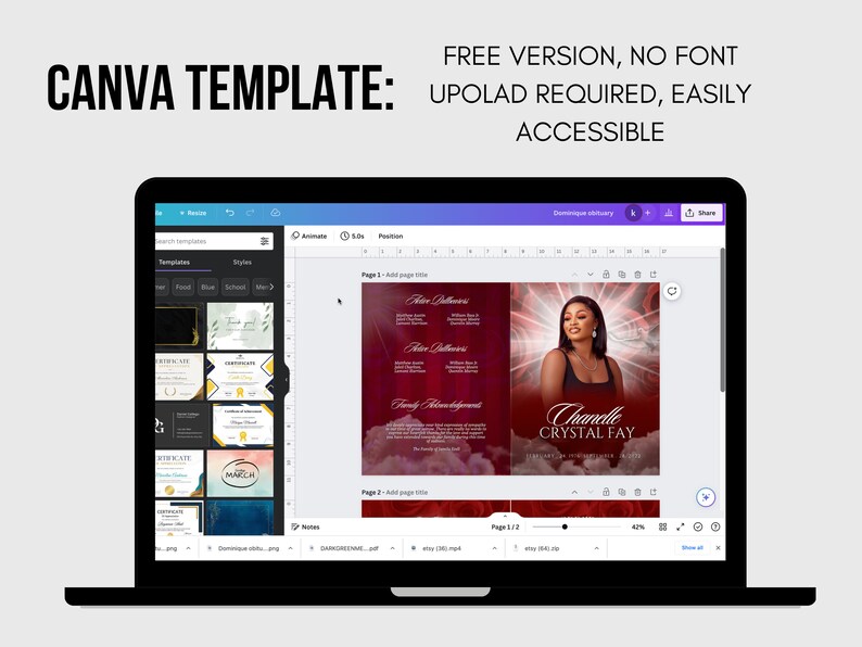 8.5x11 BOOKLET Memorial Program 4 Pages Red Rose Funeral Program ...
