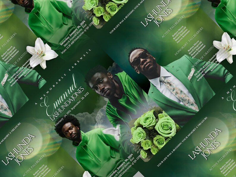 Green Style Men's Funeral Program Template: Celebration of Life (canva ...