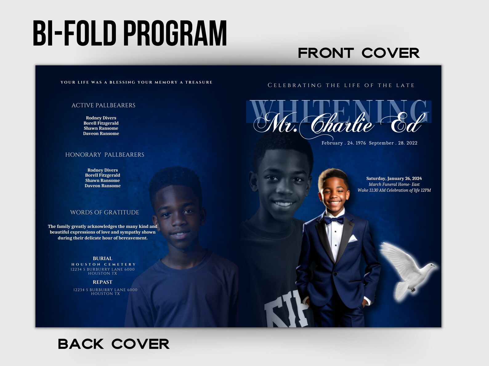 Navy Blue Elegant Funeral Program Template: Yellow Cloud Design ...