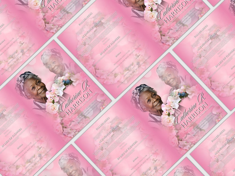 Pink Rose Funeral Program Template: Celebration of Life (canva, 8.5"x11 ...
