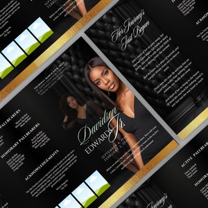 Black Funeral Program Template: Trifold Memorial Brochure (11x17 ...