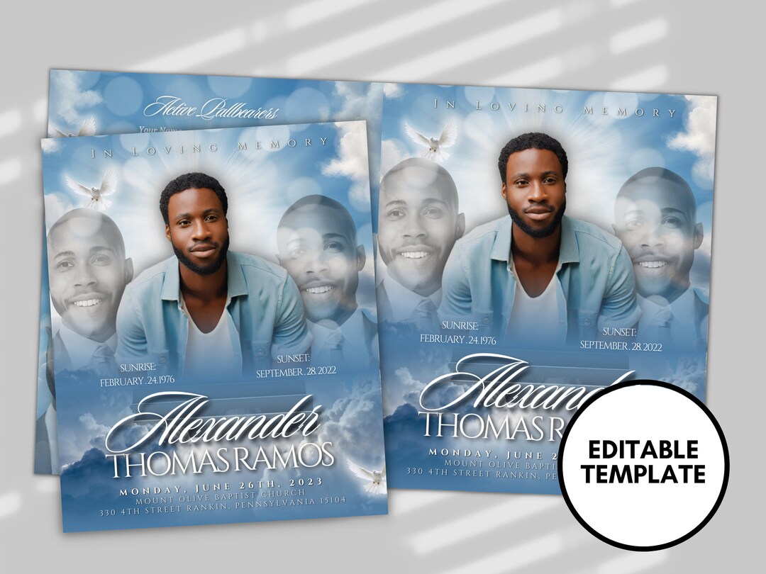 Blue Cloud Funeral Program Template: Celebration of Life Keepsake ...