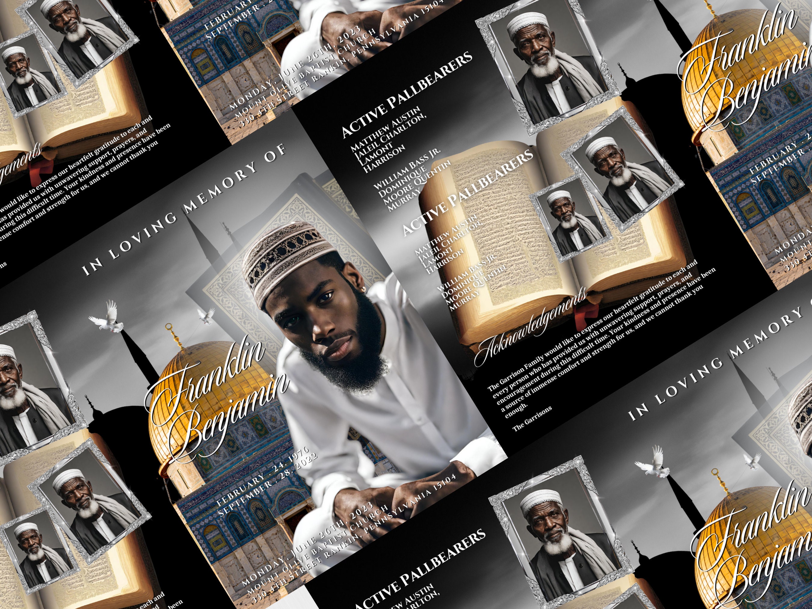 Muslim Funeral Program Template: Gray & Black Obituary, Celebration of ...