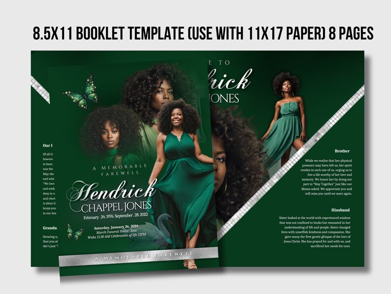 Green Sparkle Funeral Program Template Bundle: DIY Memorial (canva ...