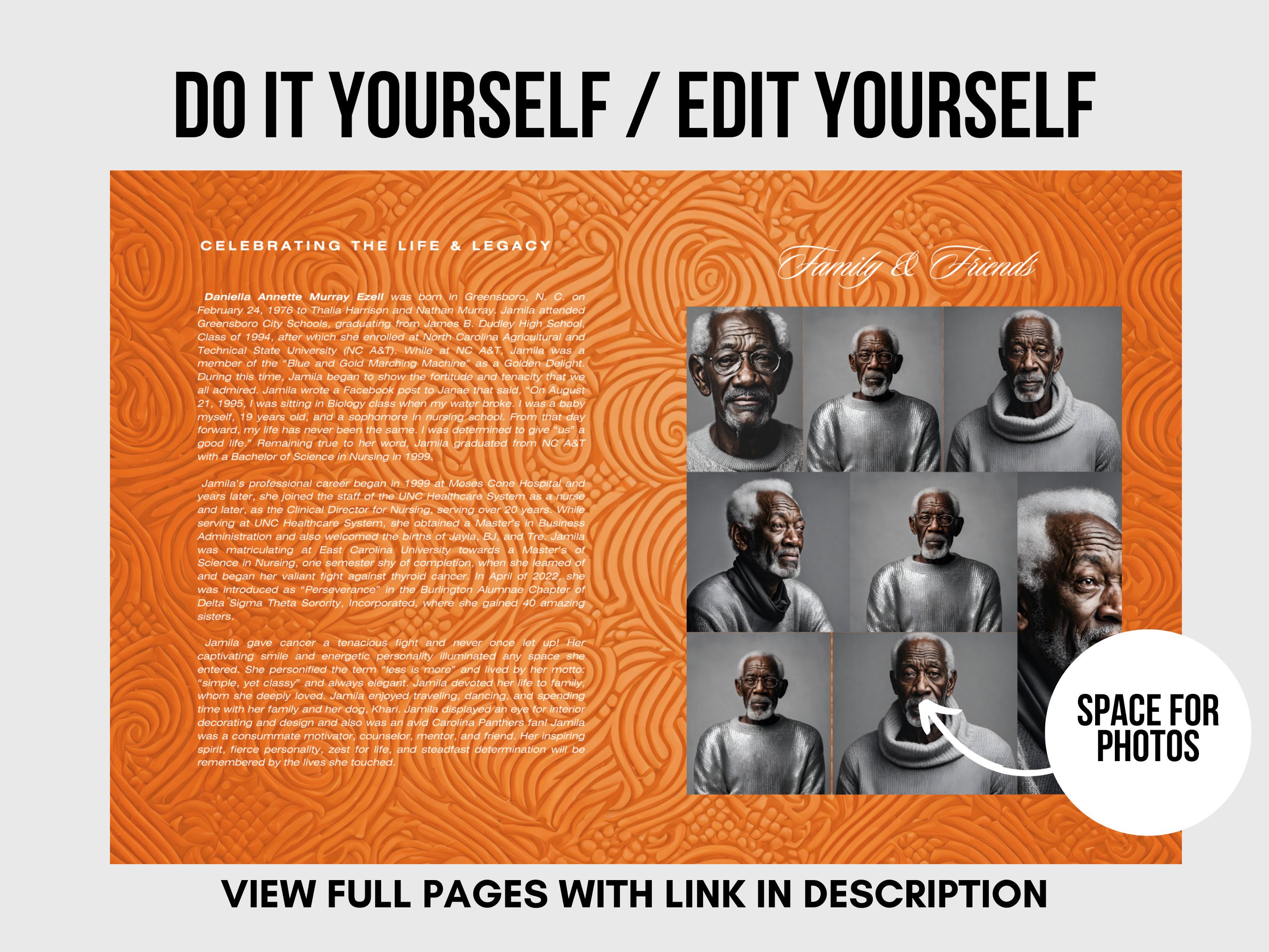 Orange Funeral Program Template: Celebration of Life Keepsake (digital ...