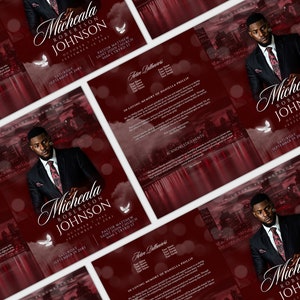 Elegant Funeral Program Template: Red Obituary Magazine (digital ...