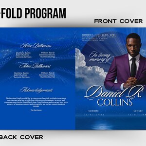 Soft Blue Funeral Program Template: 8-page Memorial Booklet (digital ...