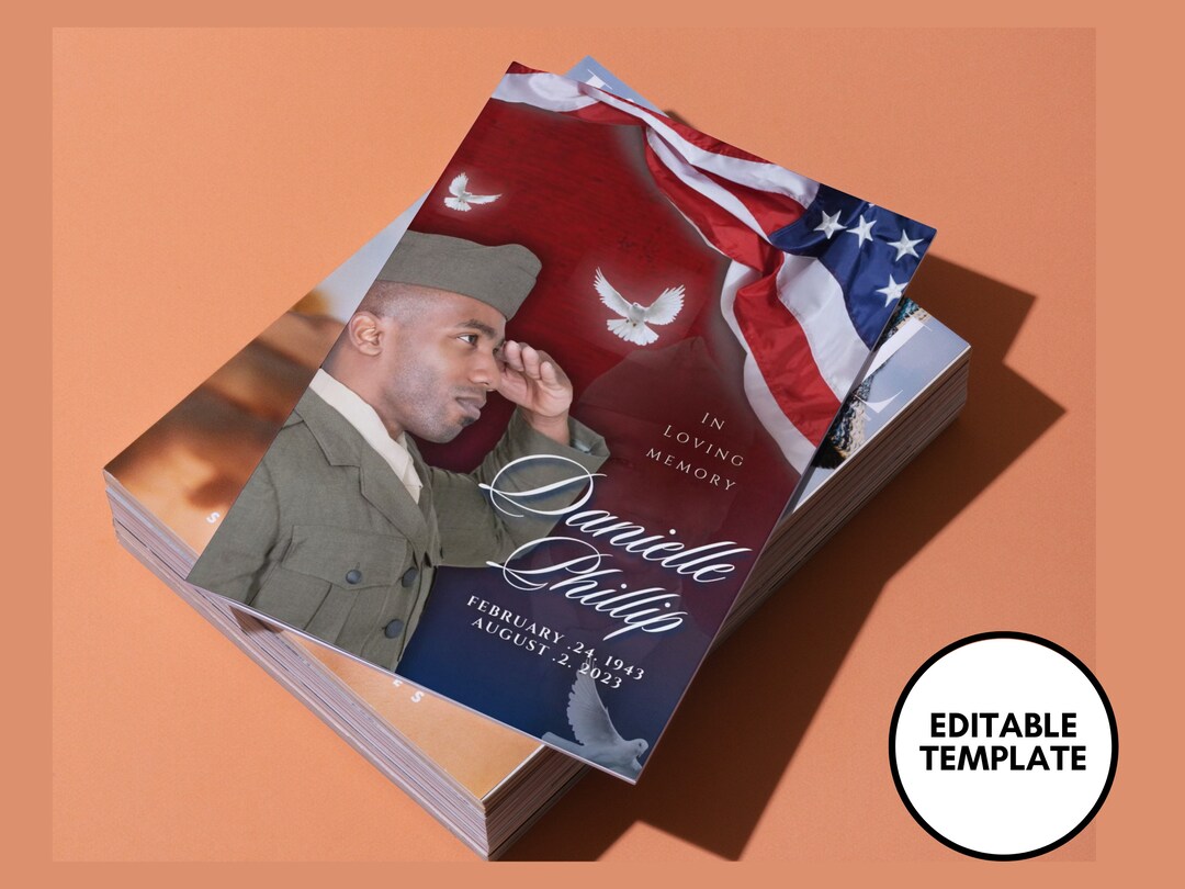 Military Funeral Program Template: Red, White & Blue (digital Download ...
