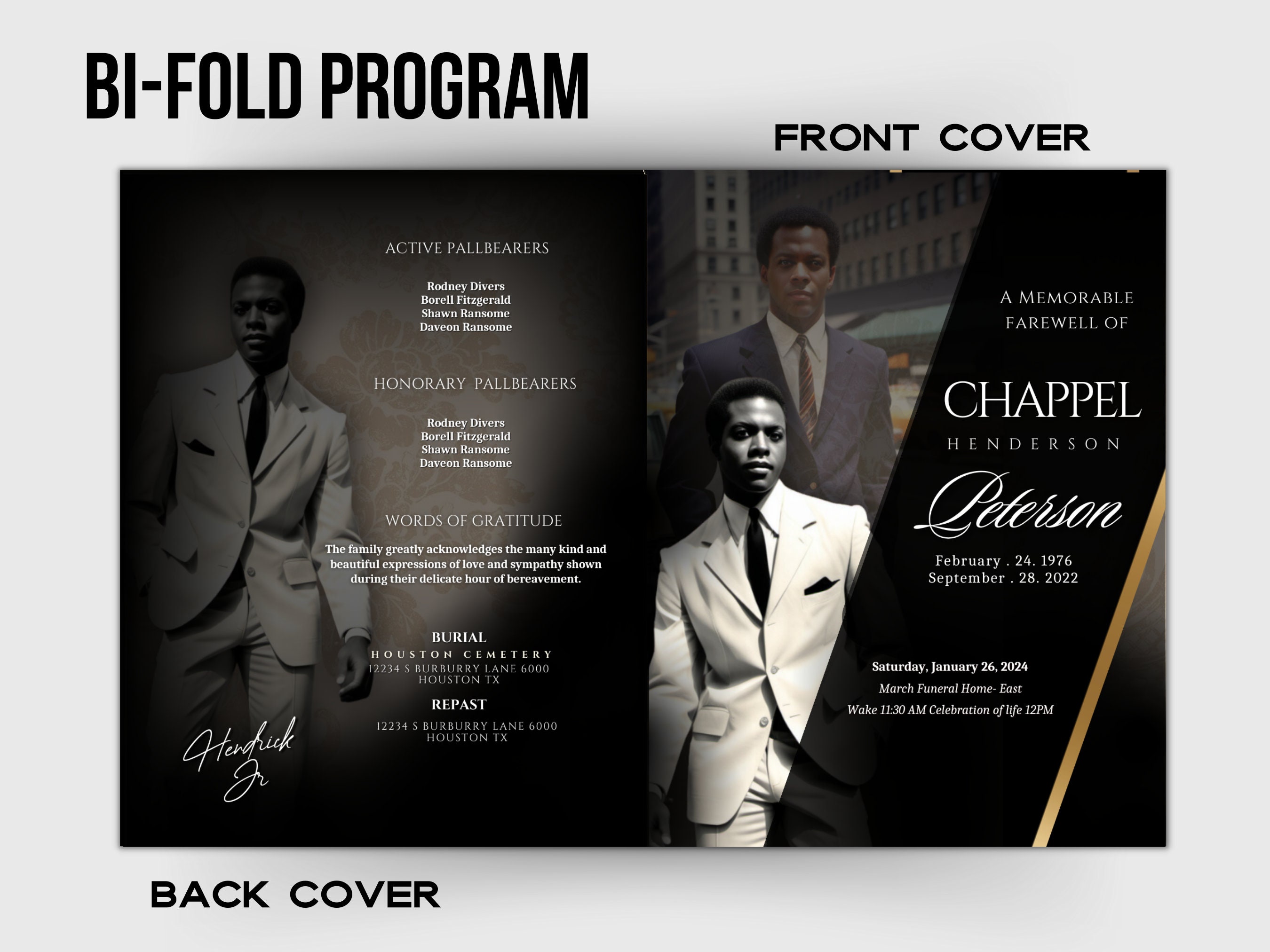 Elegant Funeral Program Template: Black & Gold, 4-page Canva Layout - Etsy