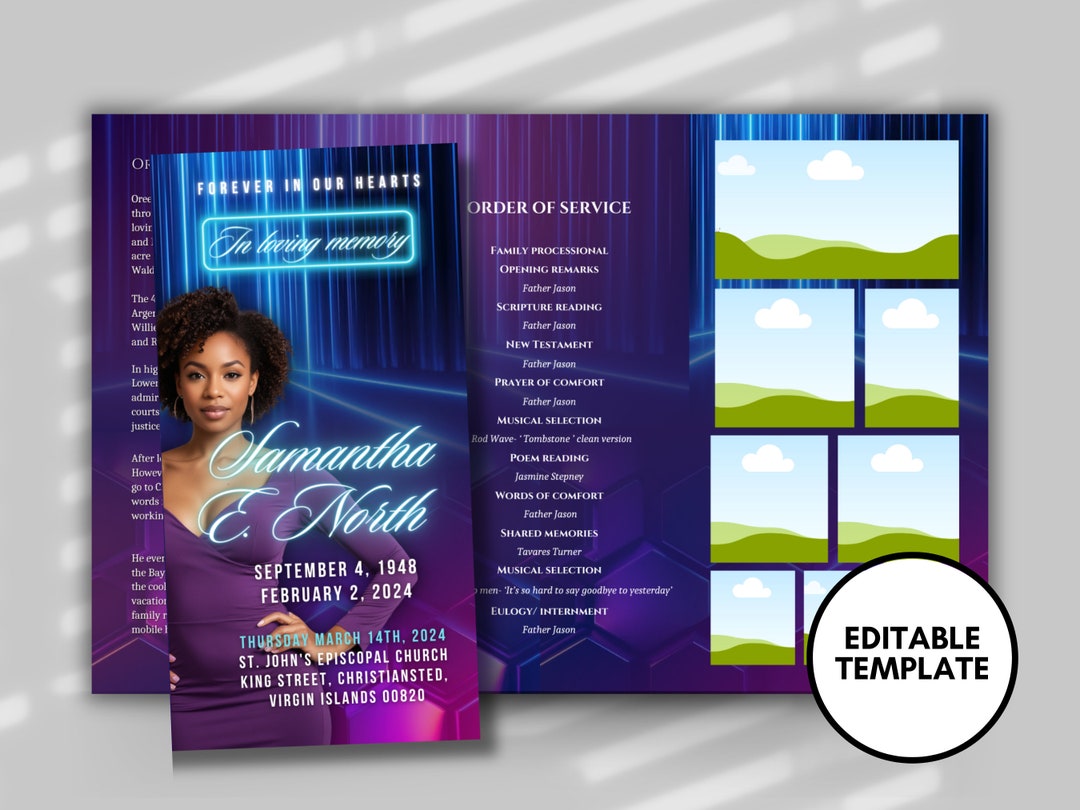 Funeral Program 17x11editable Template TRIFOLD Women Turquoise in ...