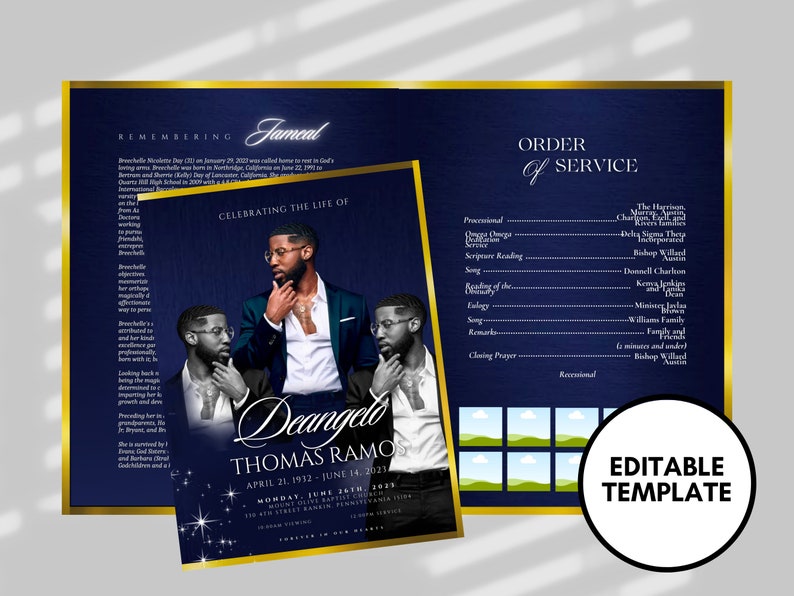 Dark Blue Funeral Program Template: Celebration of Life (digital ...