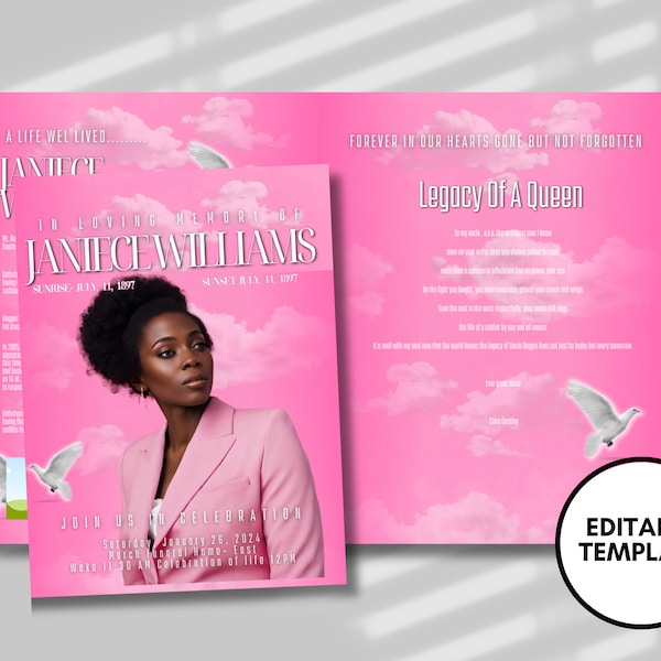 Pink Funeral Program - Etsy