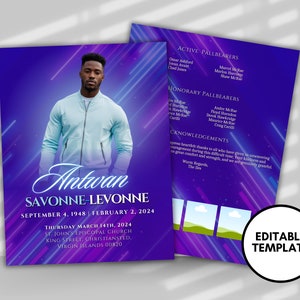 Turquoise Funeral Program Template: Neon Design, 2-page (8.5x11) (DIY ...