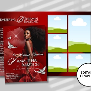 Red Obituary Template: Women's Funeral Program, Celebration of Life ...