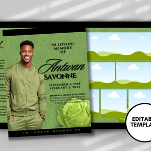 Funeral Programs 8.5X11 Editable Template 8 Page Men Lime Green Program ...